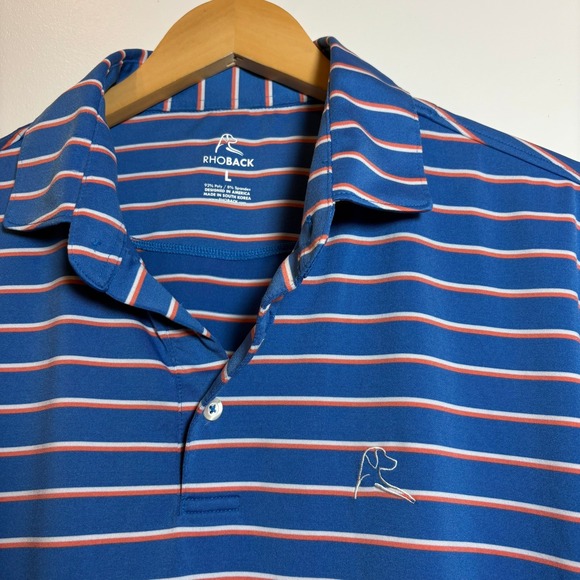 Rhoback | Shirts | Rhoback Mens L Large Blue Striped Performance Golf ...